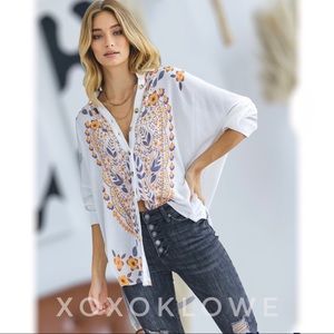 DAVI & DANI | Tops | Boho Floral Print Long Sleeve Button Down Blouse ...